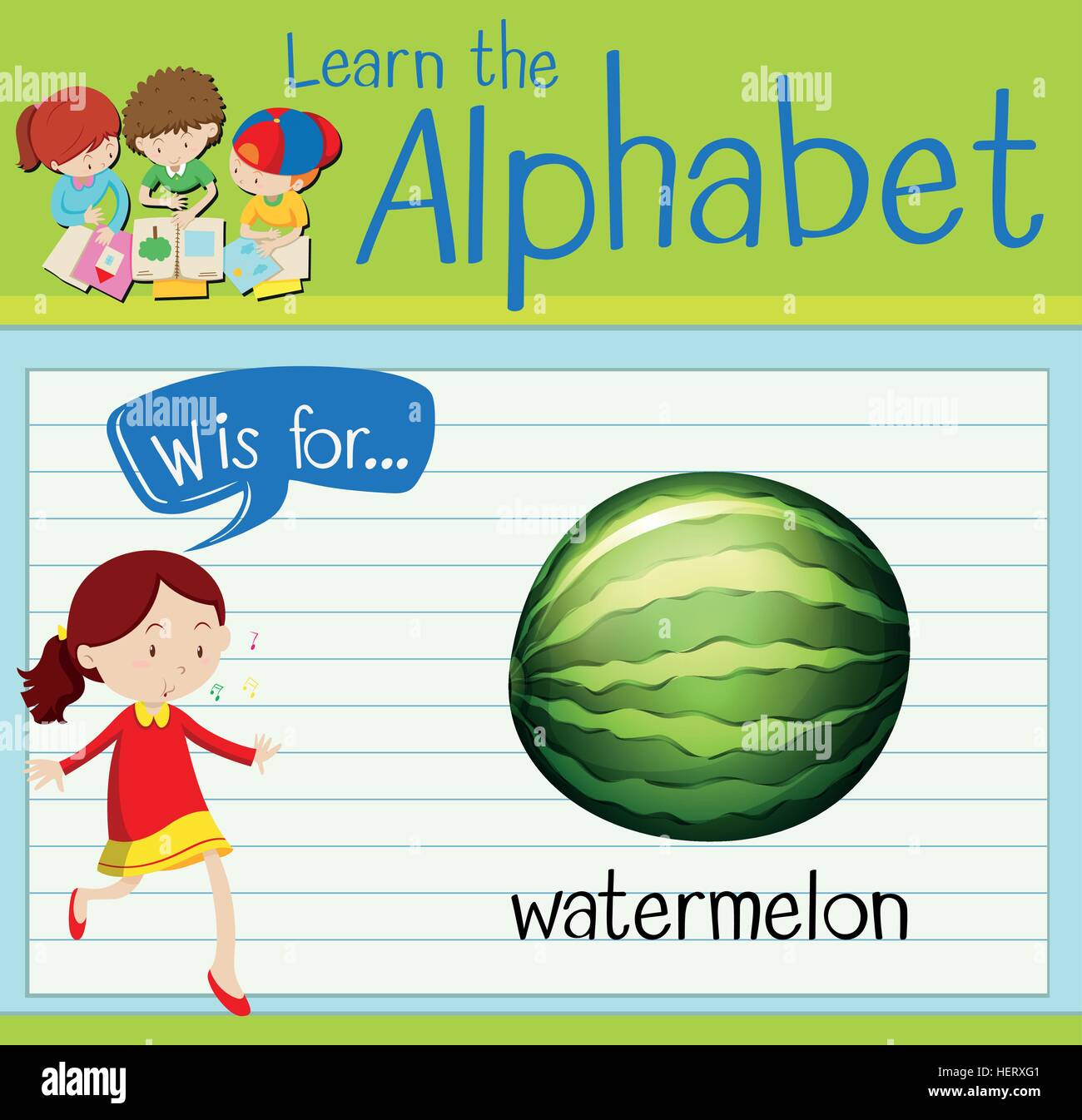 Flashcard letter W is for watermelon illustration Stock Vector Image ...