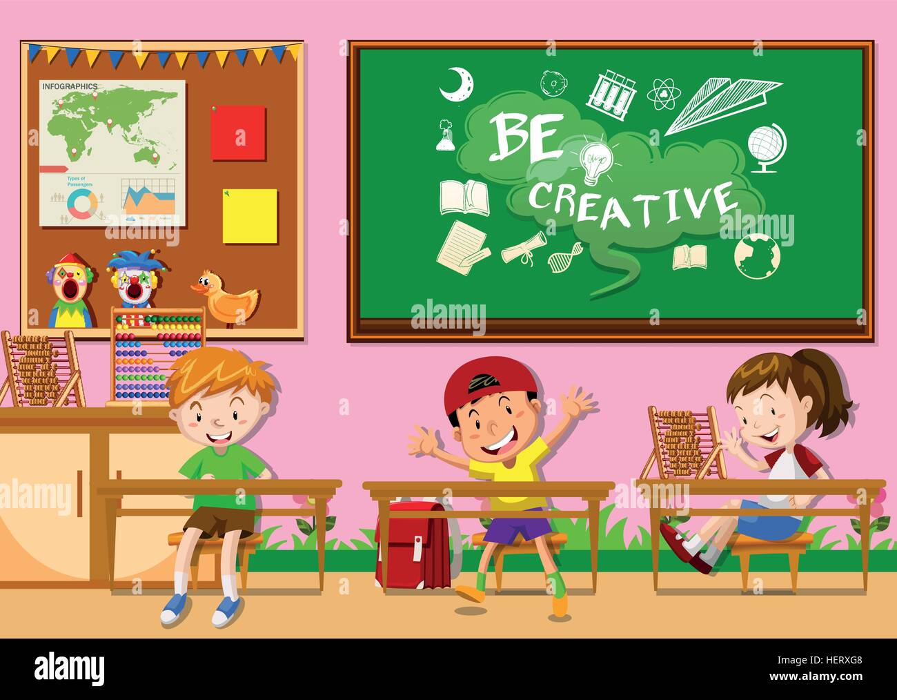 Three kids learning in classroom illustration Stock Vector Image & Art ...