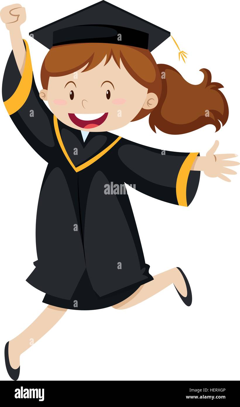 Woman in black graducation gown illustration Stock Vector Image & Art ...