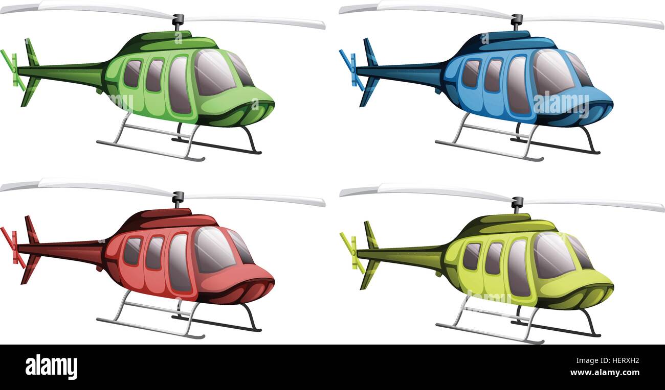 Helicopters in four different colors illustration Stock Vector Image ...