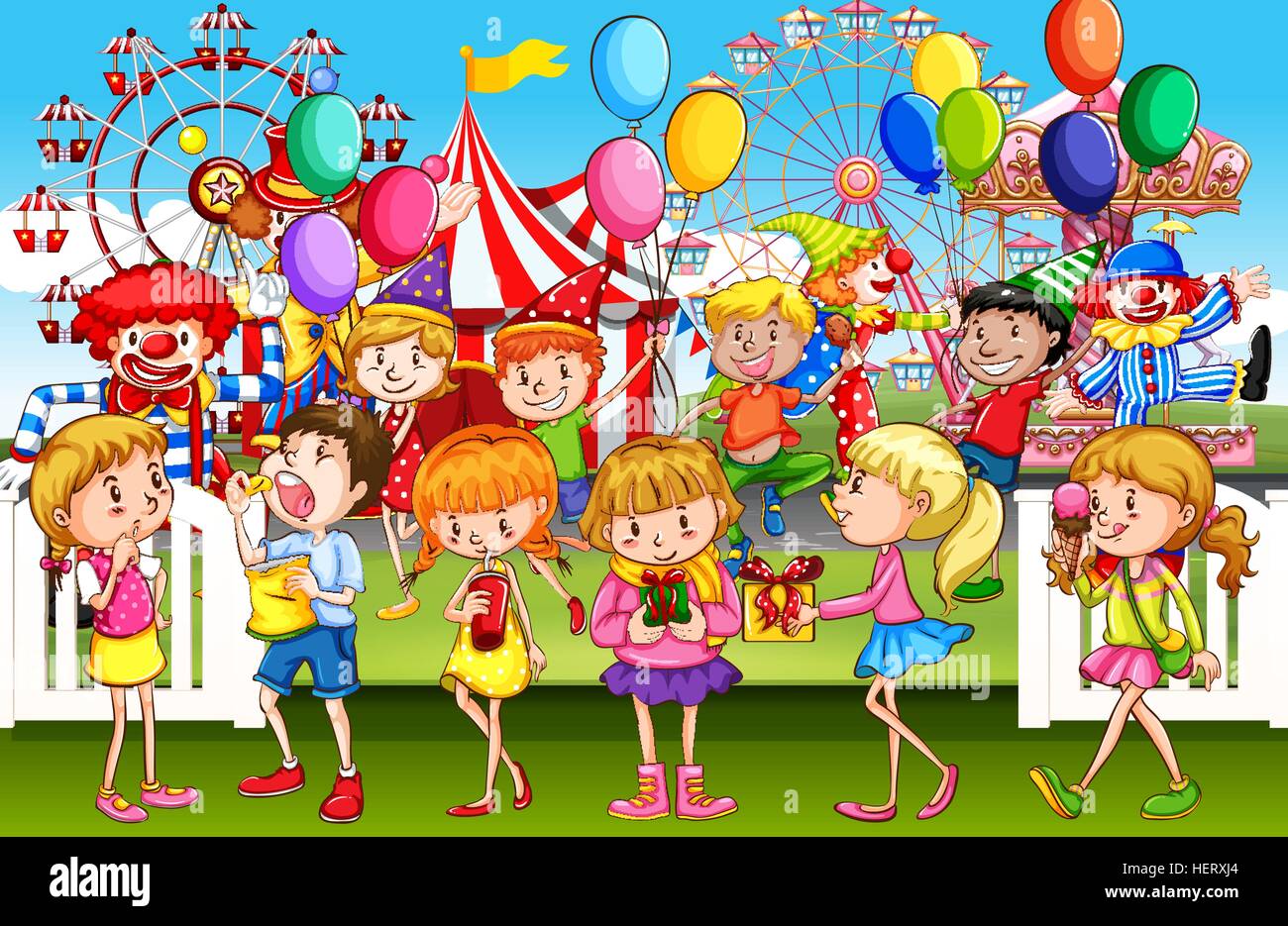 Kids having fun at the fun park illustration Stock Vector Image & Art ...