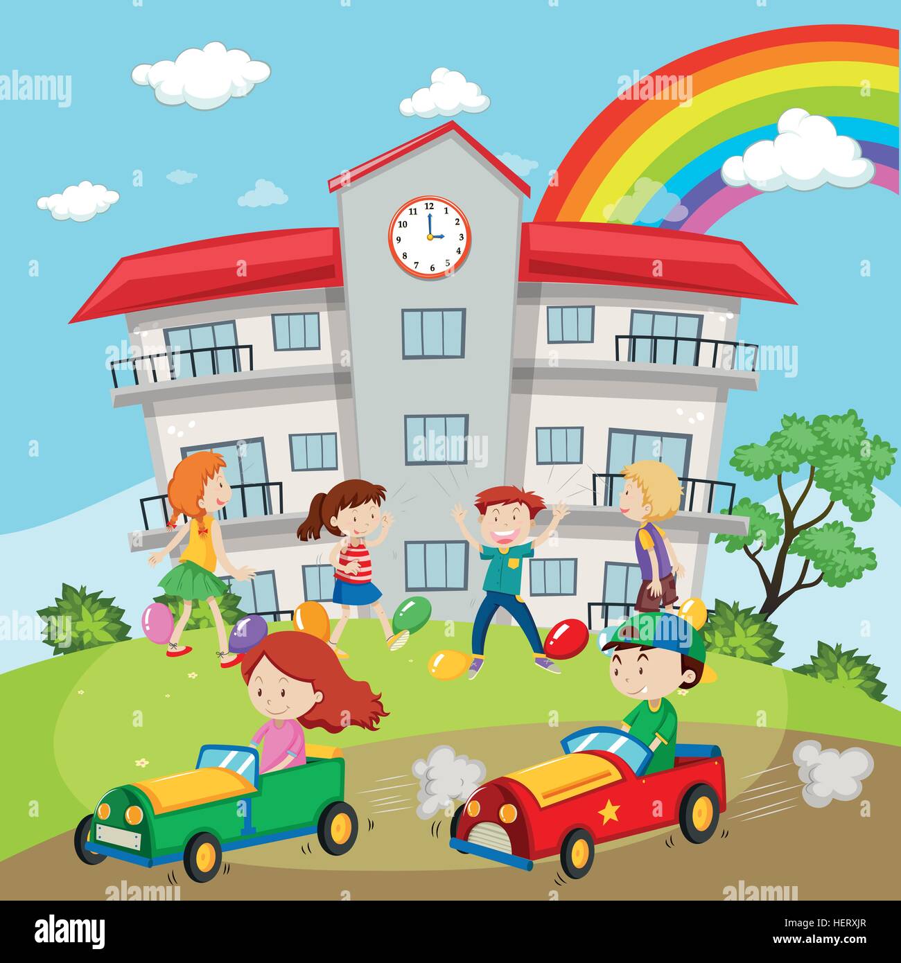 Kids playing in the school field illustration Stock Vector Image & Art ...