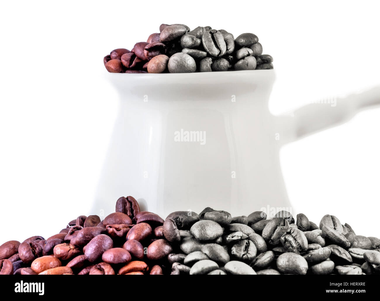 White turk with coffee on white isolated background in half of colour ...