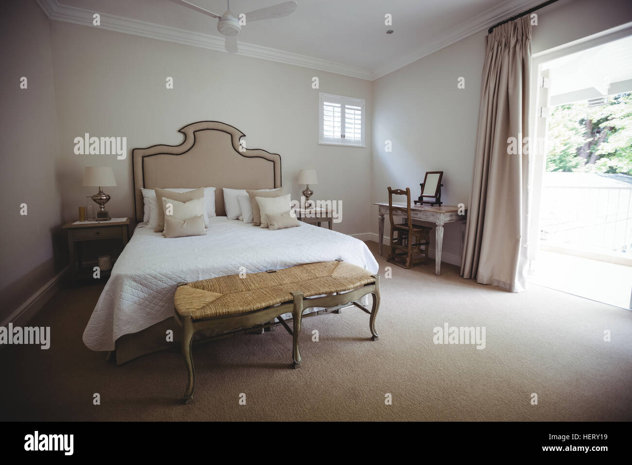 Empty bed in bedroom at home Stock Photo - Alamy