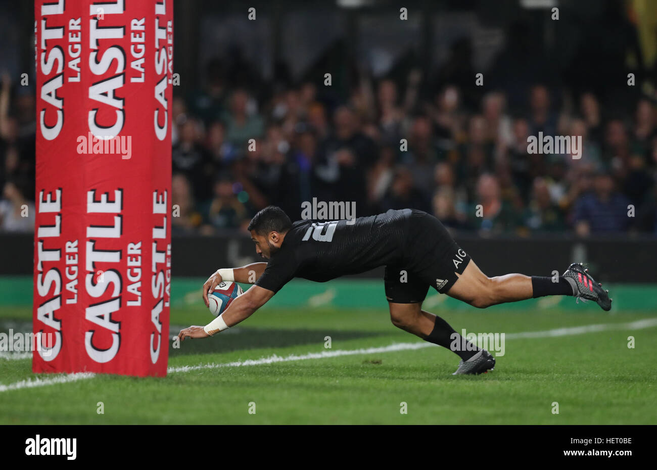 DURBAN, SOUTH AFRICA - OCTOBER 08: Lima Sopoaga of New Zealand diving ...
