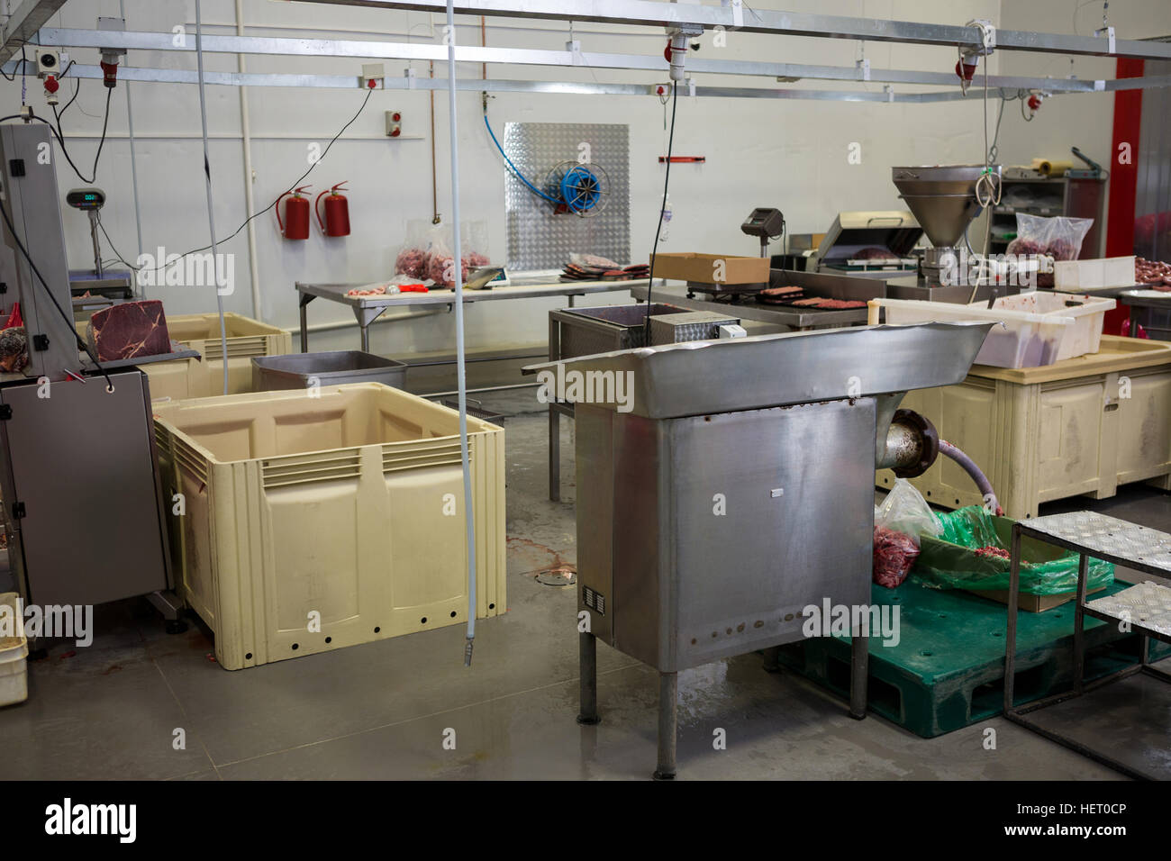 Empty worktop at meat factory Stock Photo - Alamy