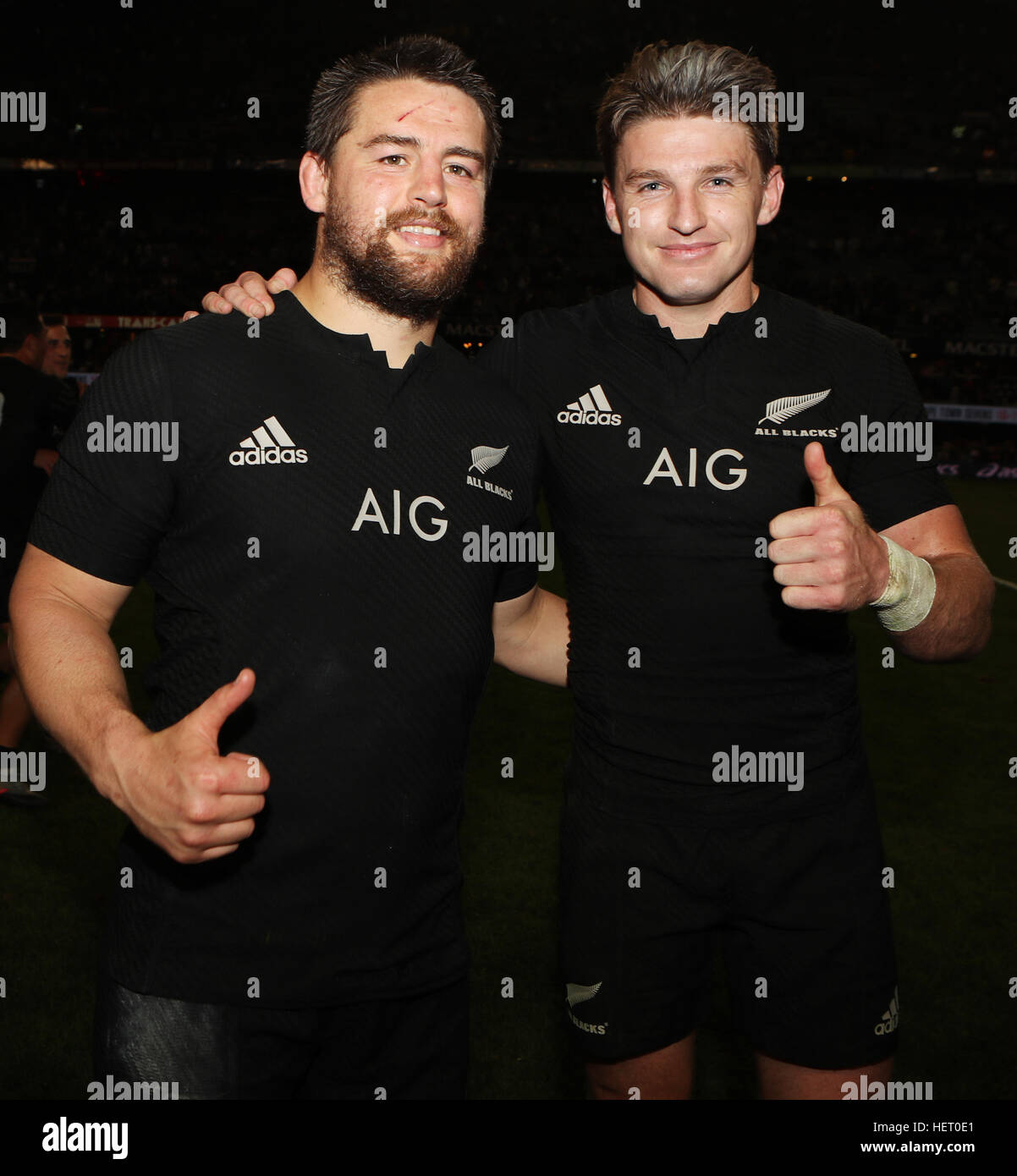 DURBAN, SOUTH AFRICA - OCTOBER 08: Dane Coles with Beauden Barrett of ...
