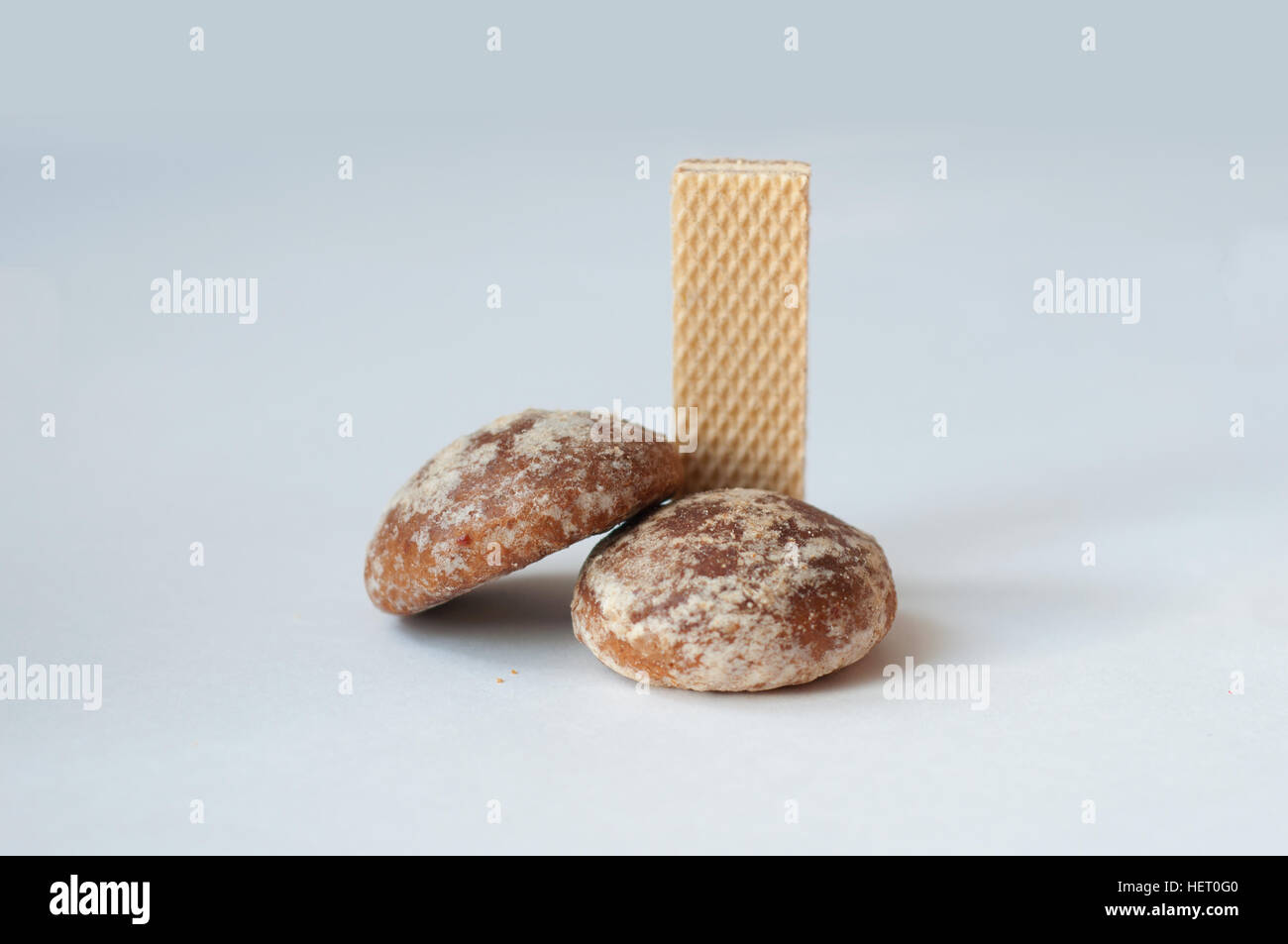 Russian gingerbread cookie and an wafer isolated on a light background ...