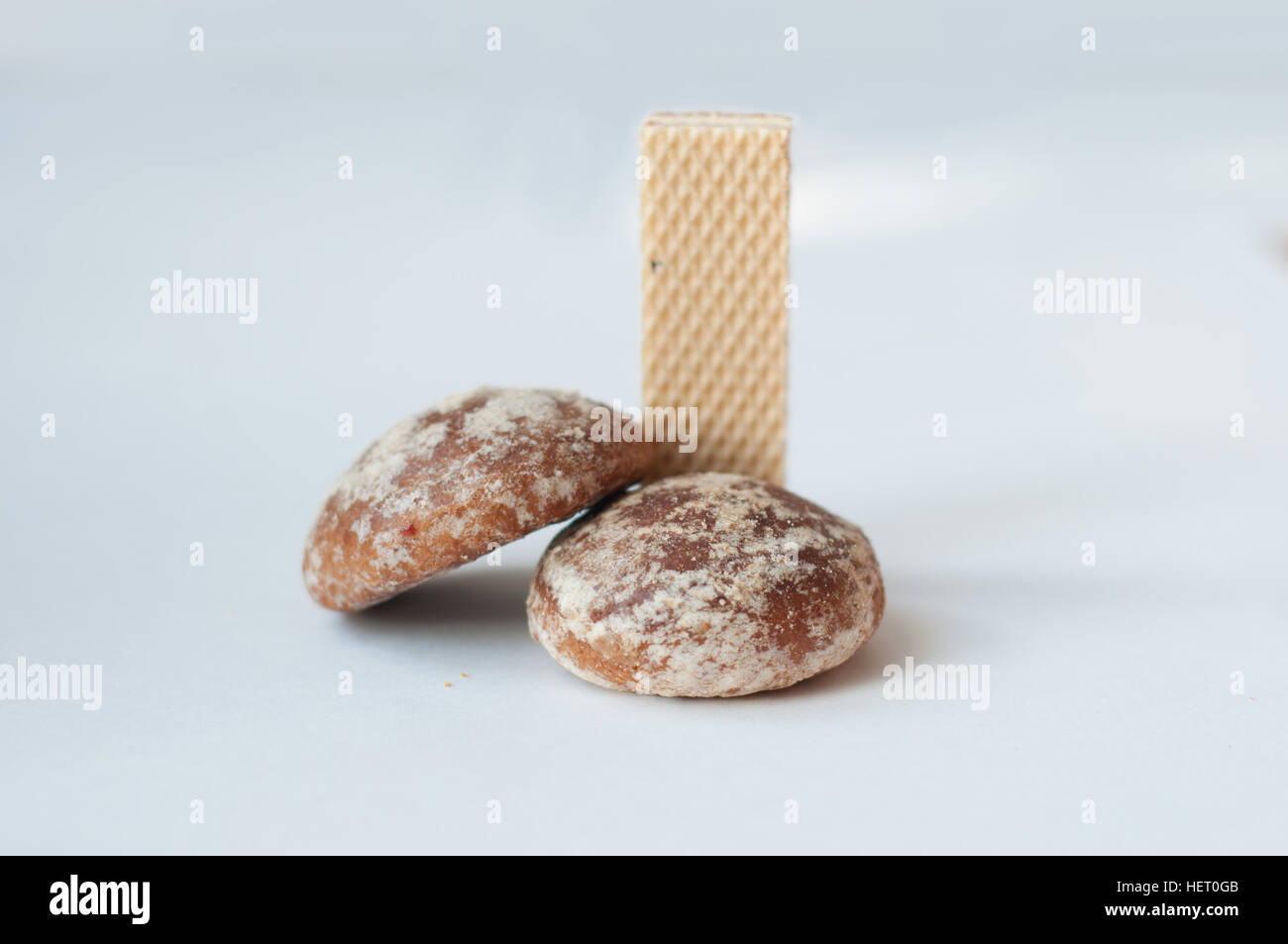 Russian gingerbread cookie and an wafer isolated on a light background ...