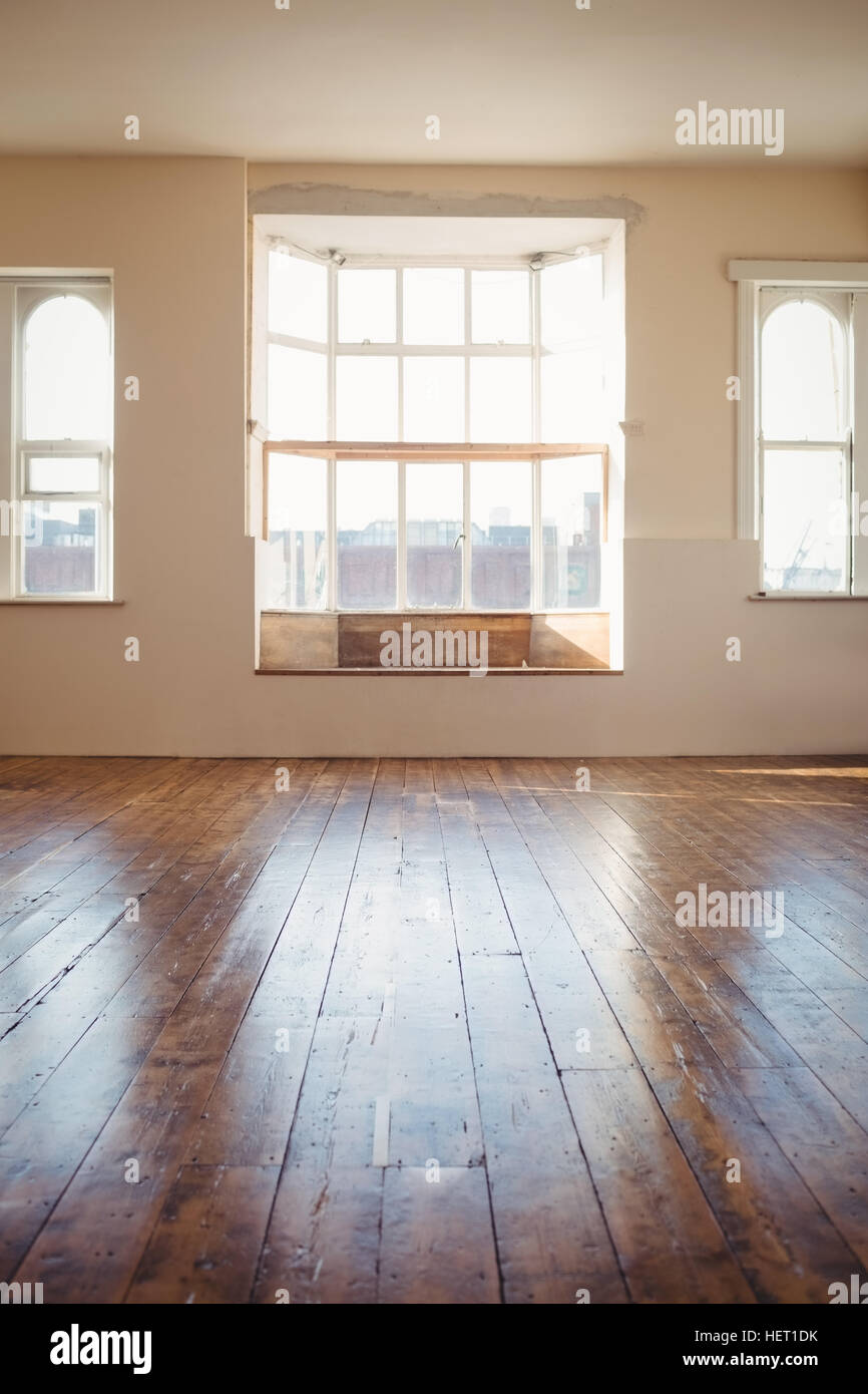 Empty hip hop dance studio with windows and wooden floor Stock Photo ...