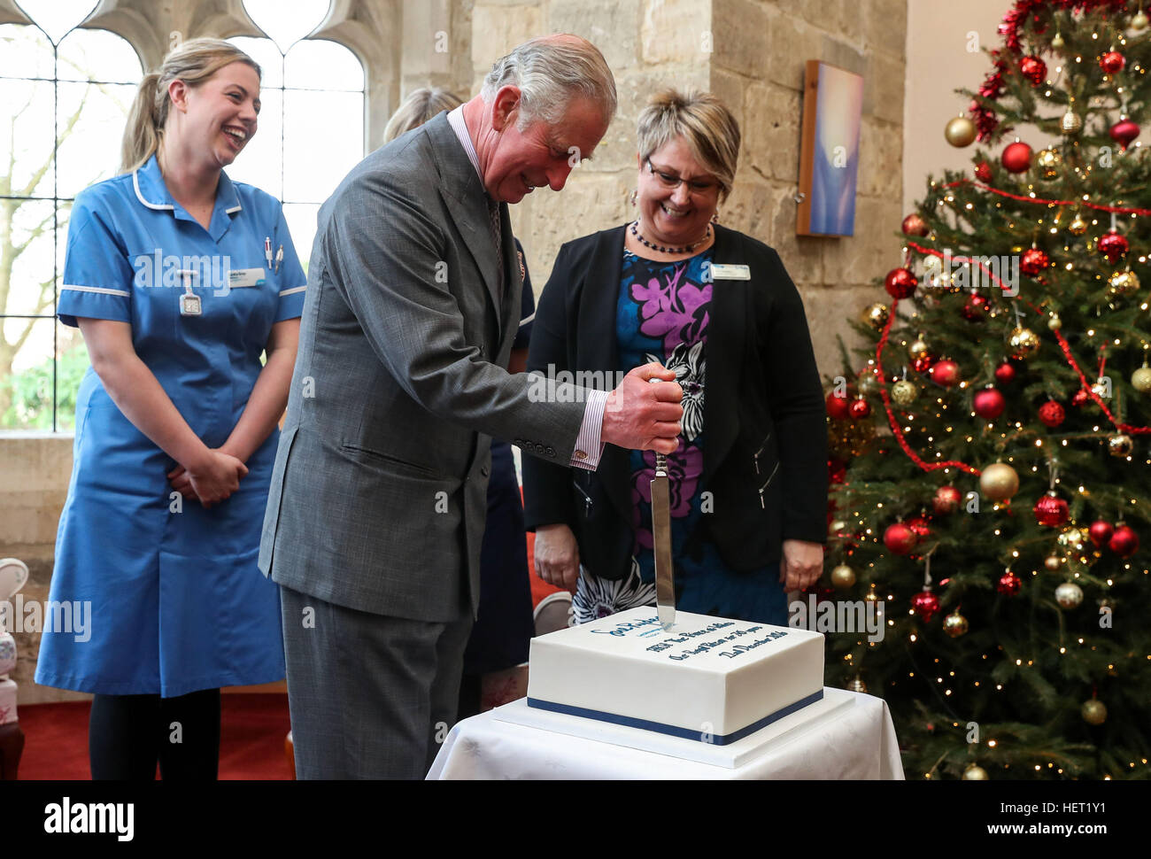 The Prince of Wales cuts a commemorative cake during a visit to the Sue ...
