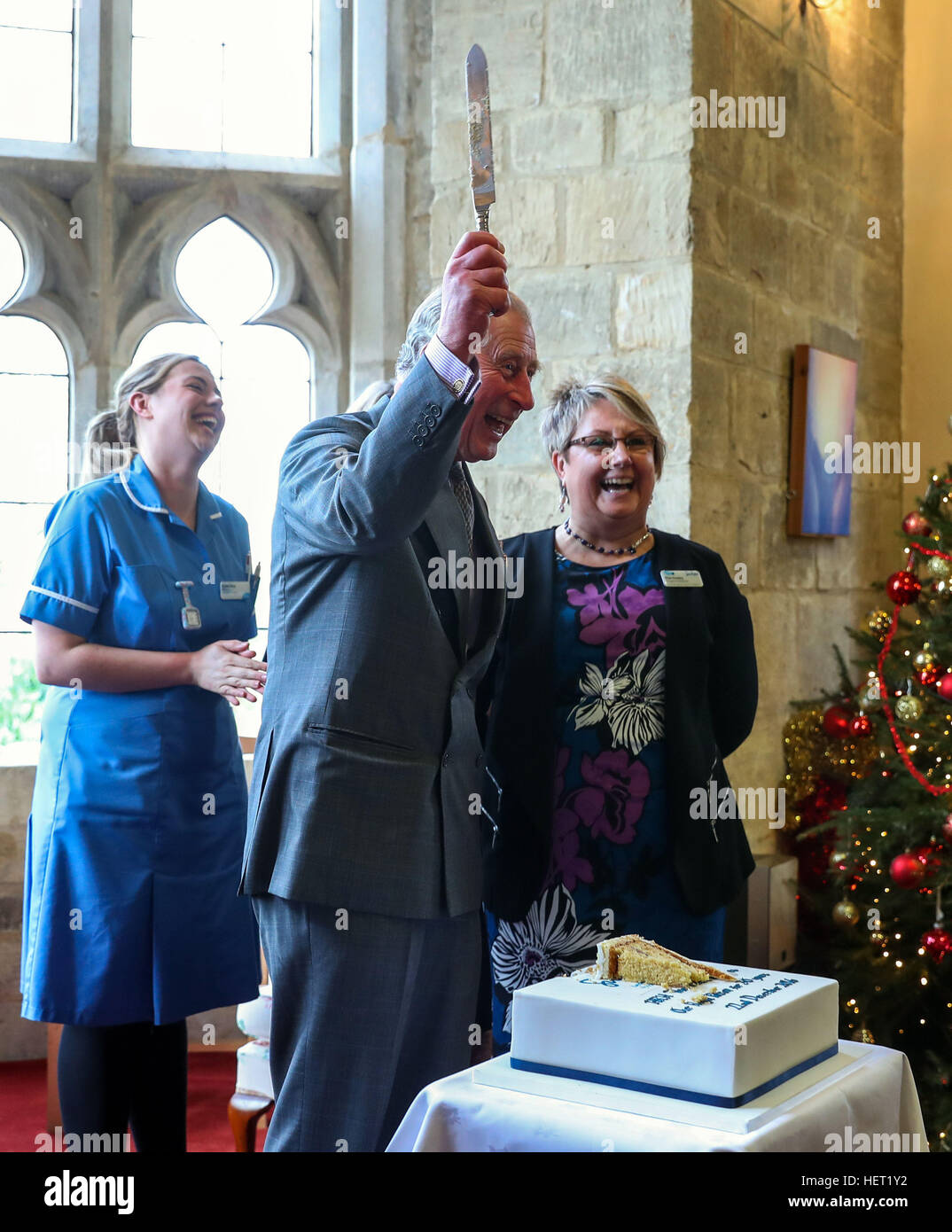 The Prince of Wales cuts a commemorative cake during a visit to the Sue ...