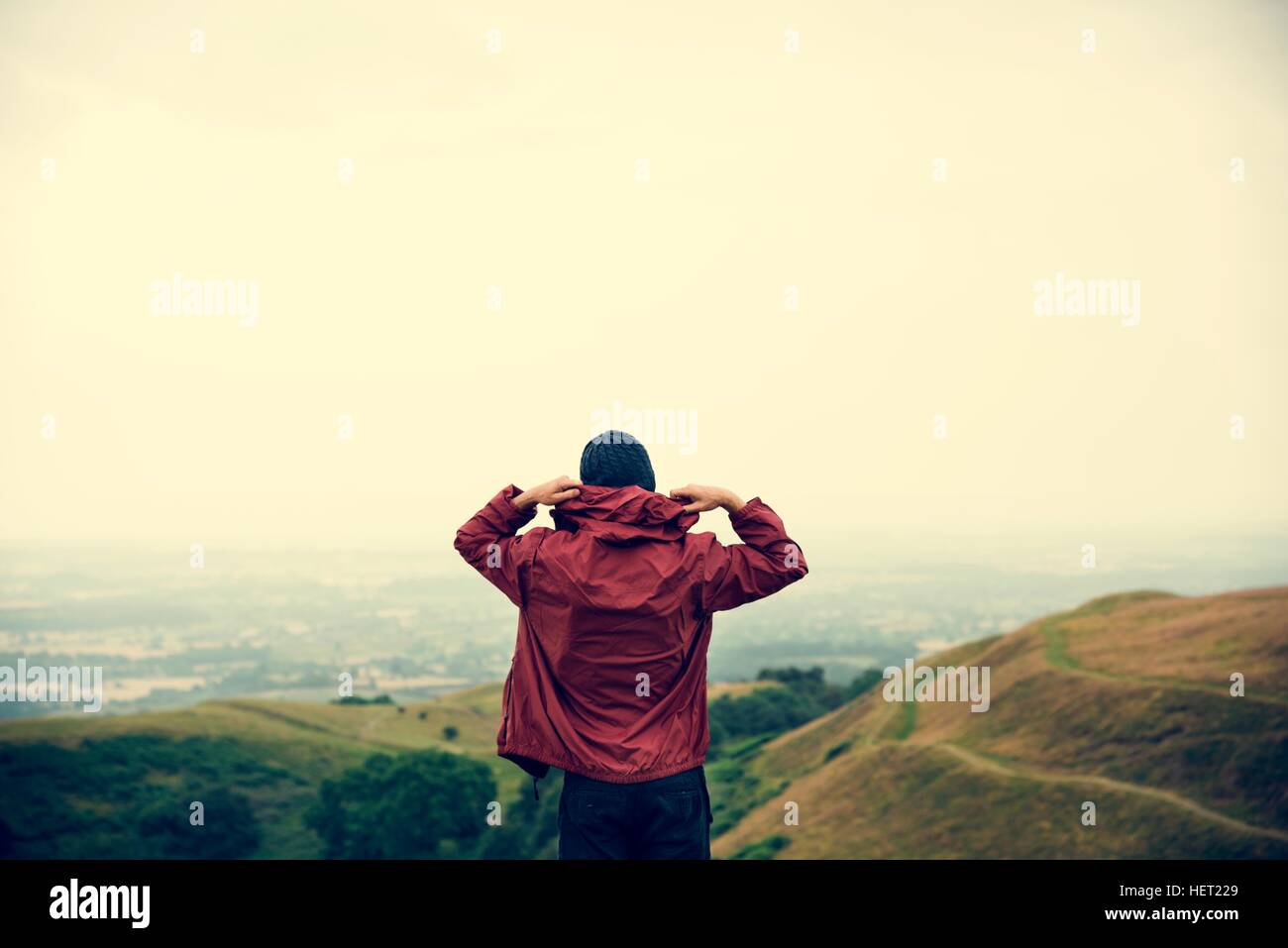 Man Rear View Top Mountain Carefree Cloudscape Concept Stock Photo - Alamy