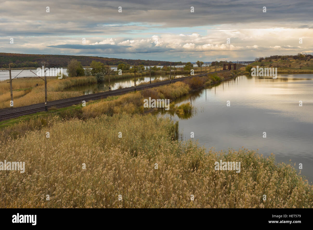 Autumnal landscape with place where small river Karachokrak flows into ...