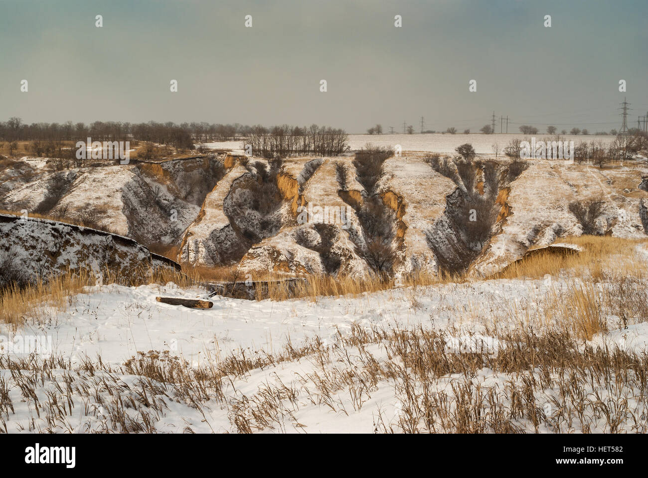 Winter geological landscape - soil erosion in ravine Stock Photo - Alamy