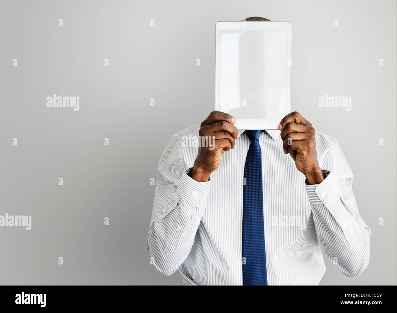 Businessman Digital Tablet Face Covered Copy Space Technology Concept ...