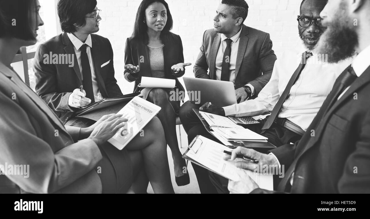 Discussion business plan workplace Black and White Stock Photos ...