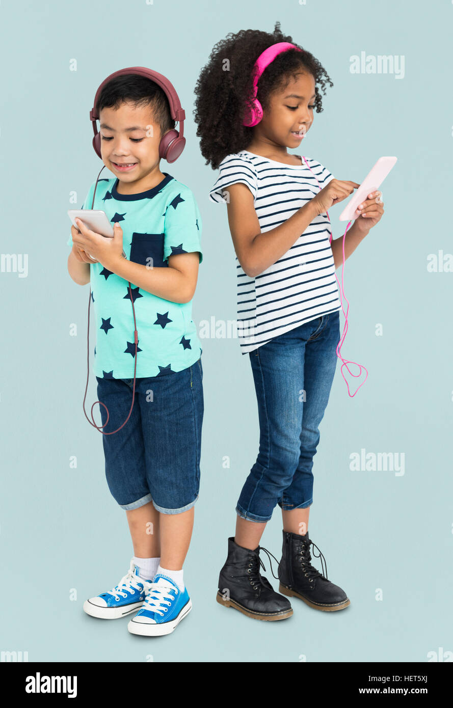 Boy Girl Kid Digital Device Friends Concept Stock Photo - Alamy