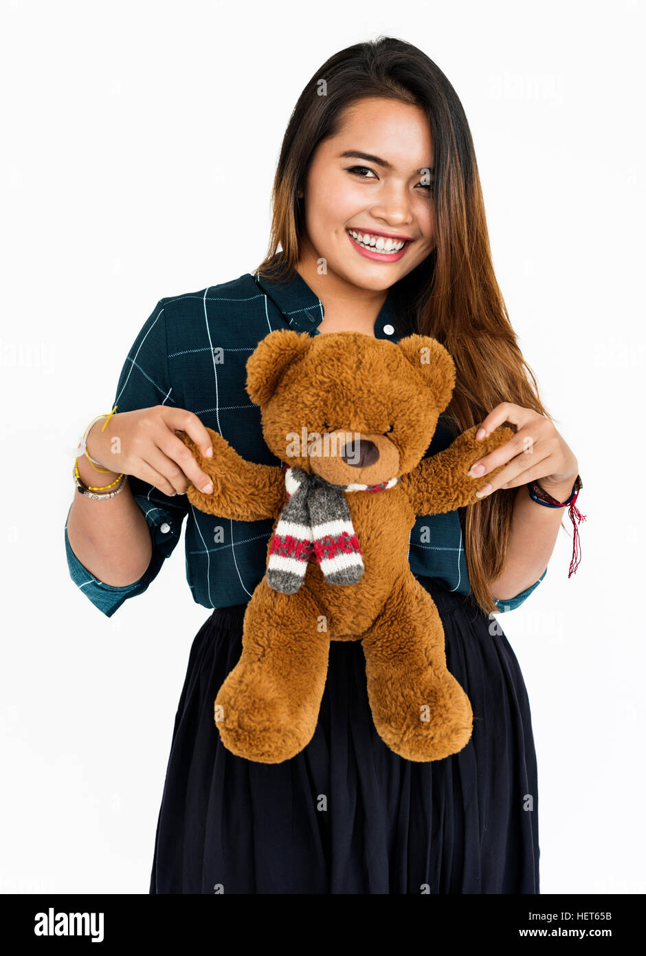 Woman Smiling Happiness Teddy Bear Portrait Concept Stock Photo - Alamy