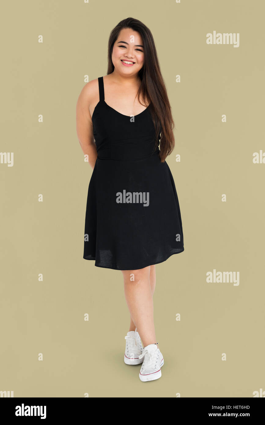 Asian Girl Posing Joyful Pretty Standing Studio Concept Stock Photo - Alamy