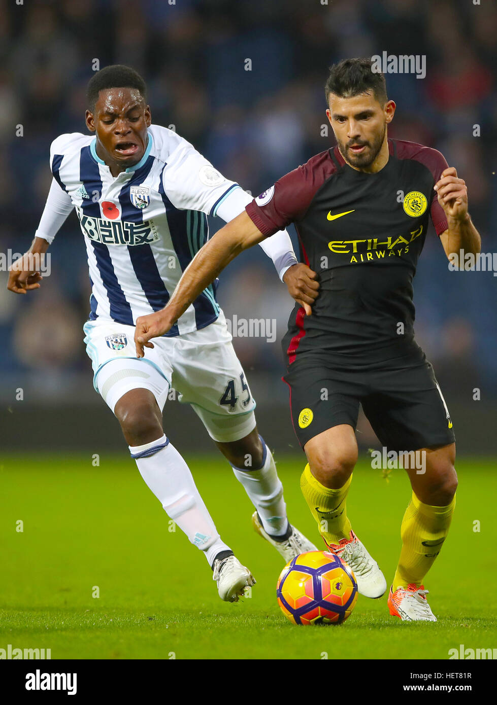 West Bromwich Albion's Jonathan Leko (left) and Manchester City's ...