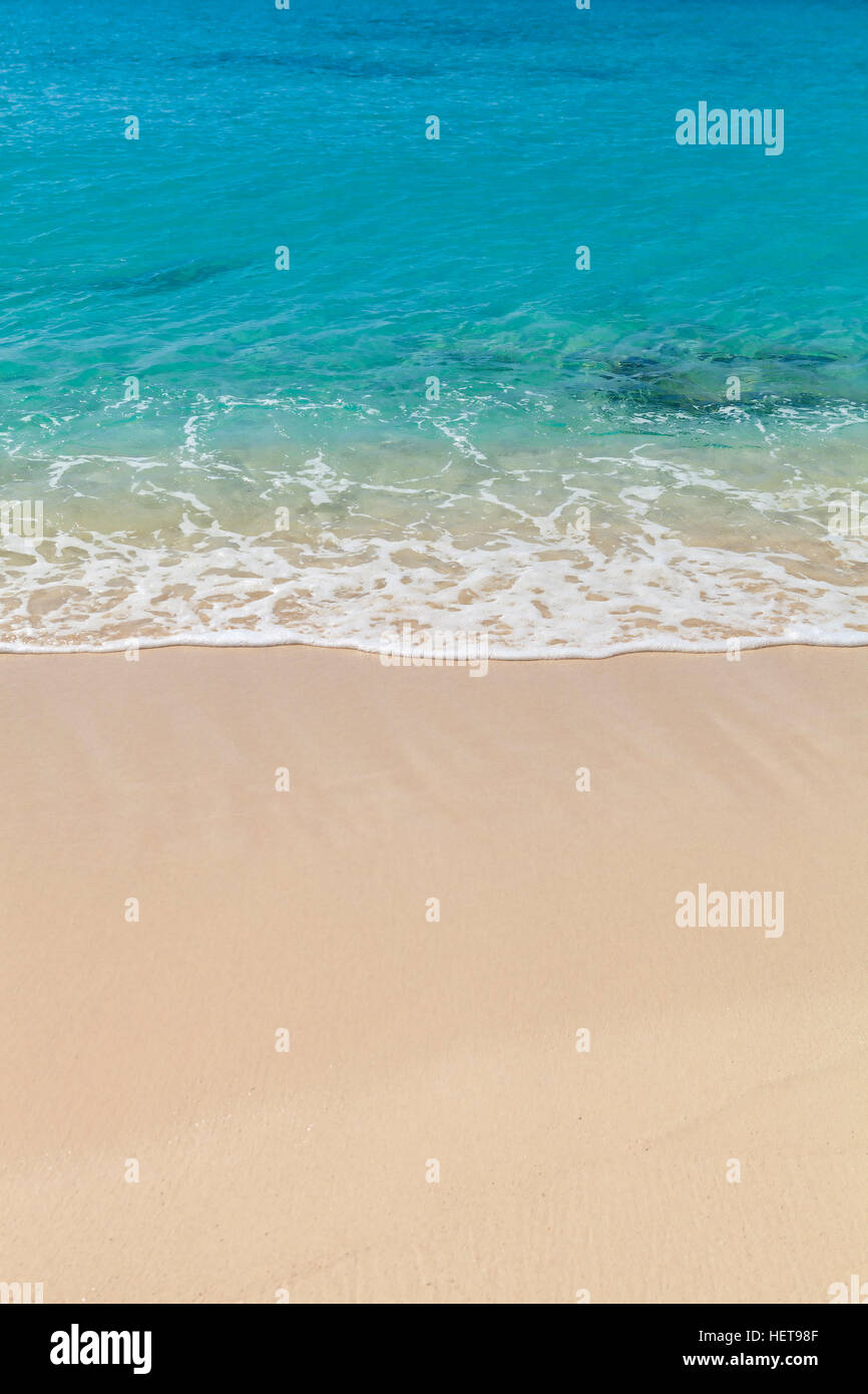 Tropical beach with sand and aqua marine turquoise water. Taken in the ...