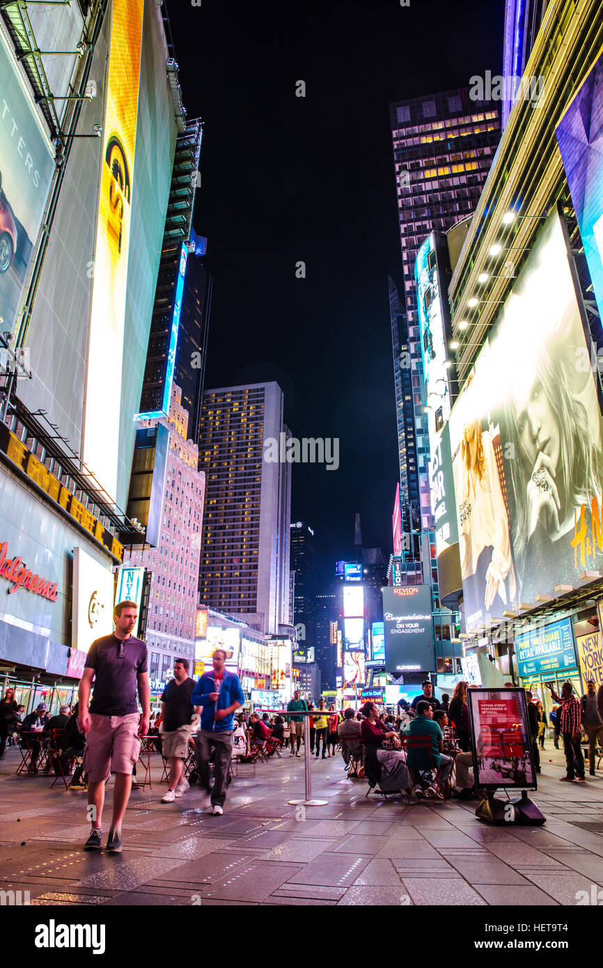 View of Times Square, New York City seen at night with buildings ...
