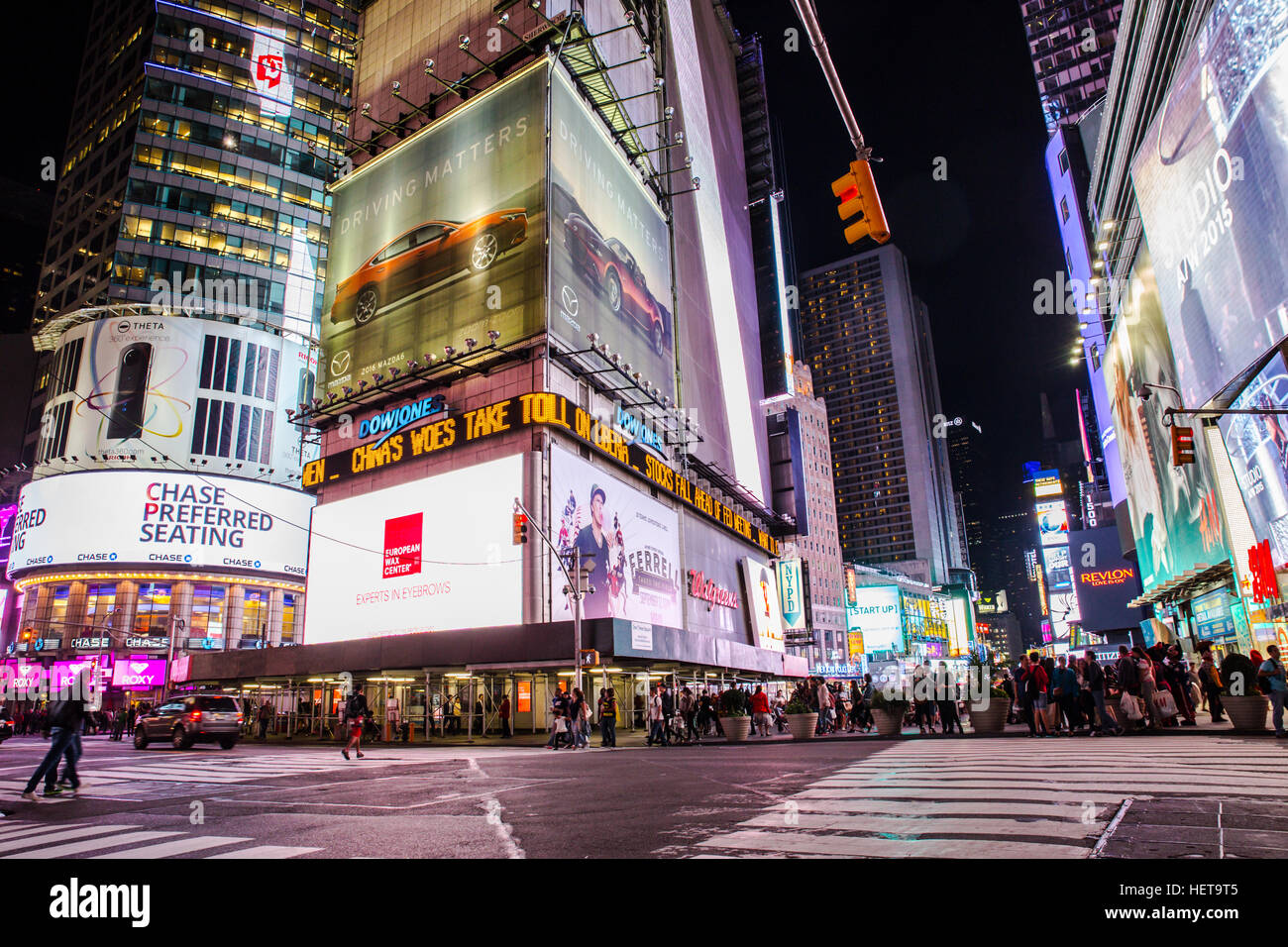 View of Times Square, New York City seen at night with buildings ...