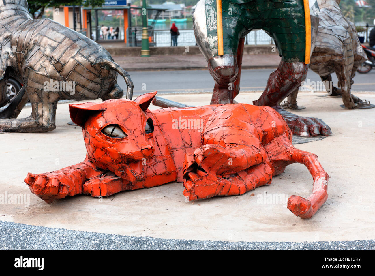 Metal cat statues like transformers by the riverside in Kuching Sarawak ...