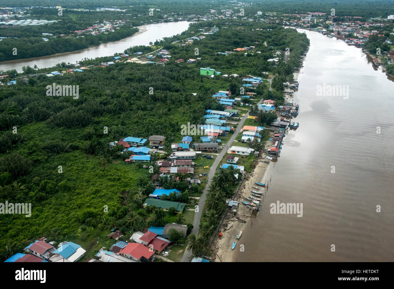The town of Mukah on the Mukah river in Sarawak, Malaysia, Southeast ...