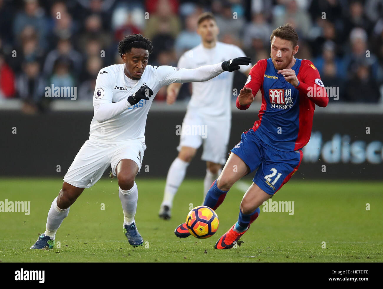 Swansea City's Leroy Fer (left) and Crystal Palace's Connor Wickham ...