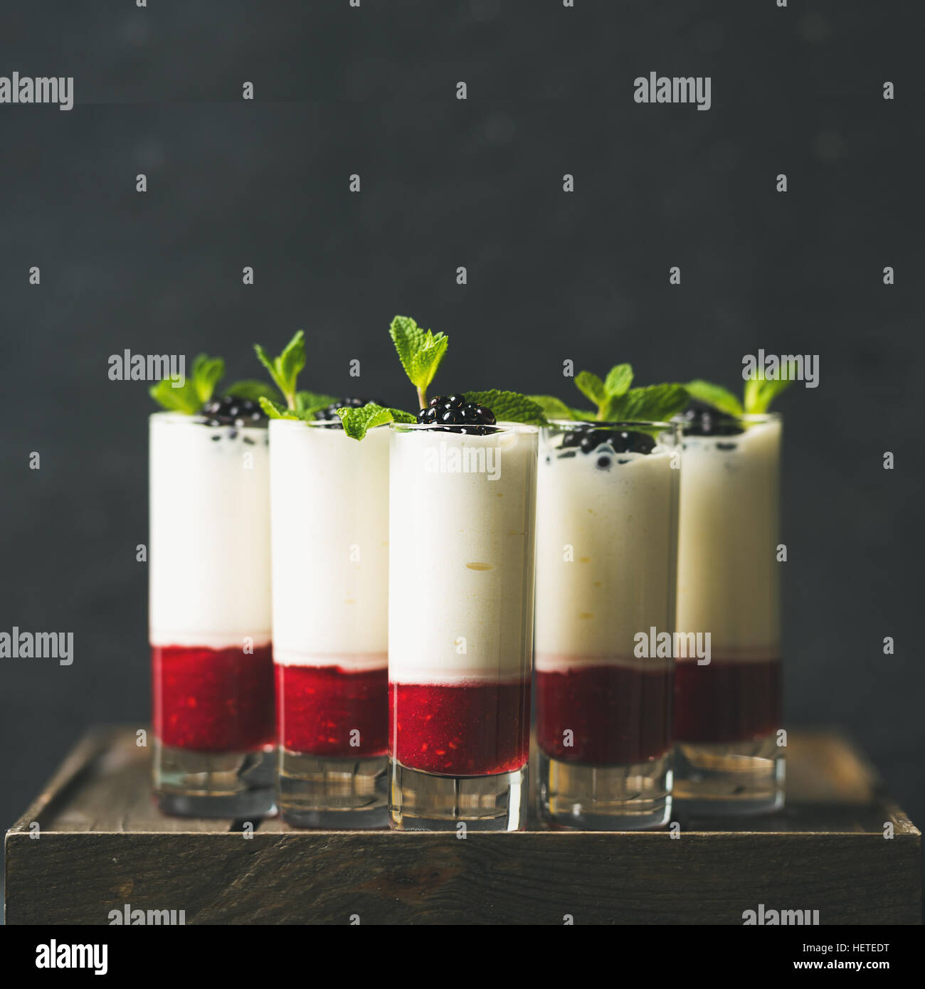 Dessert in glass with blackberries and mint, square crop Stock Photo ...