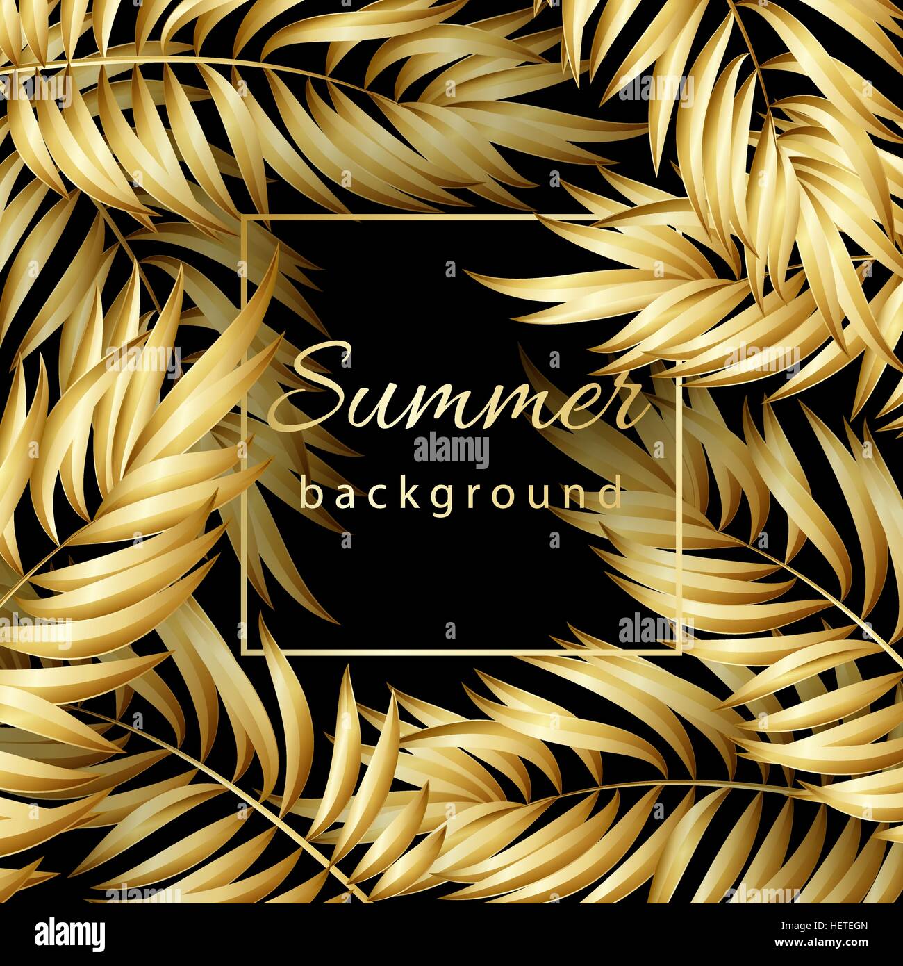 Palm leaves pattern . Gold Palm leaves pattern on black background ...