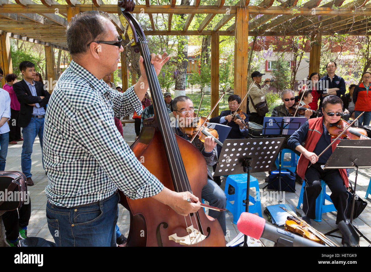Traditional Chinese musicians, Zhongshan Park, Yinchuan, Ningxia, China ...