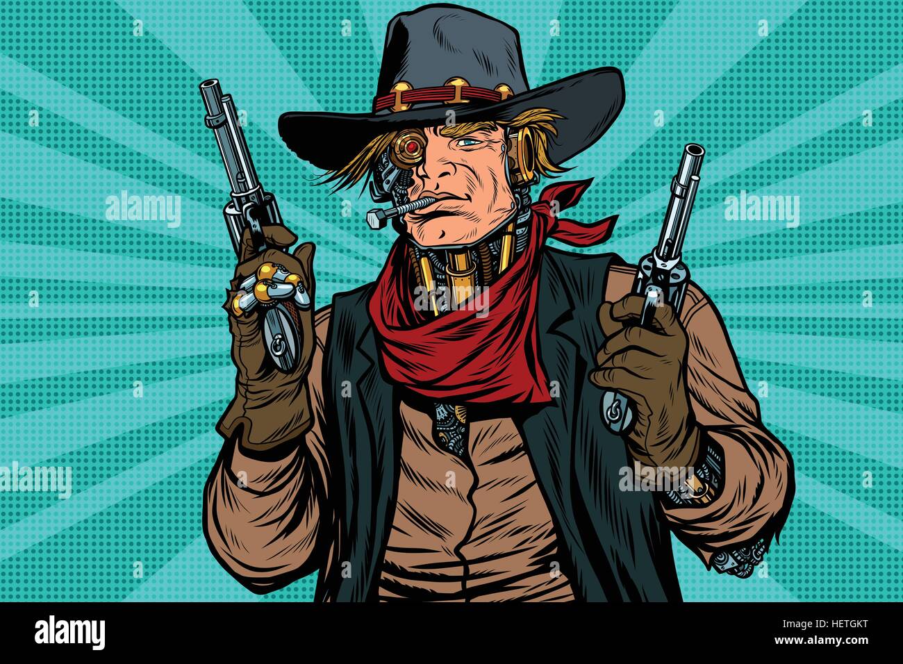 Steampunk robot cowboy bandit with gun Stock Vector Image & Art - Alamy