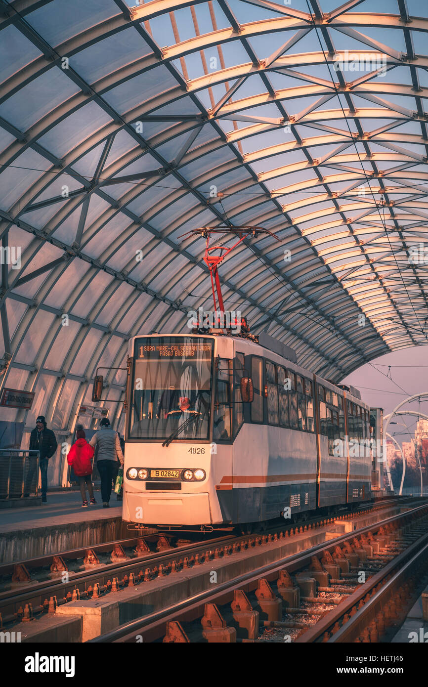 Tram station at dusk Stock Photo - Alamy