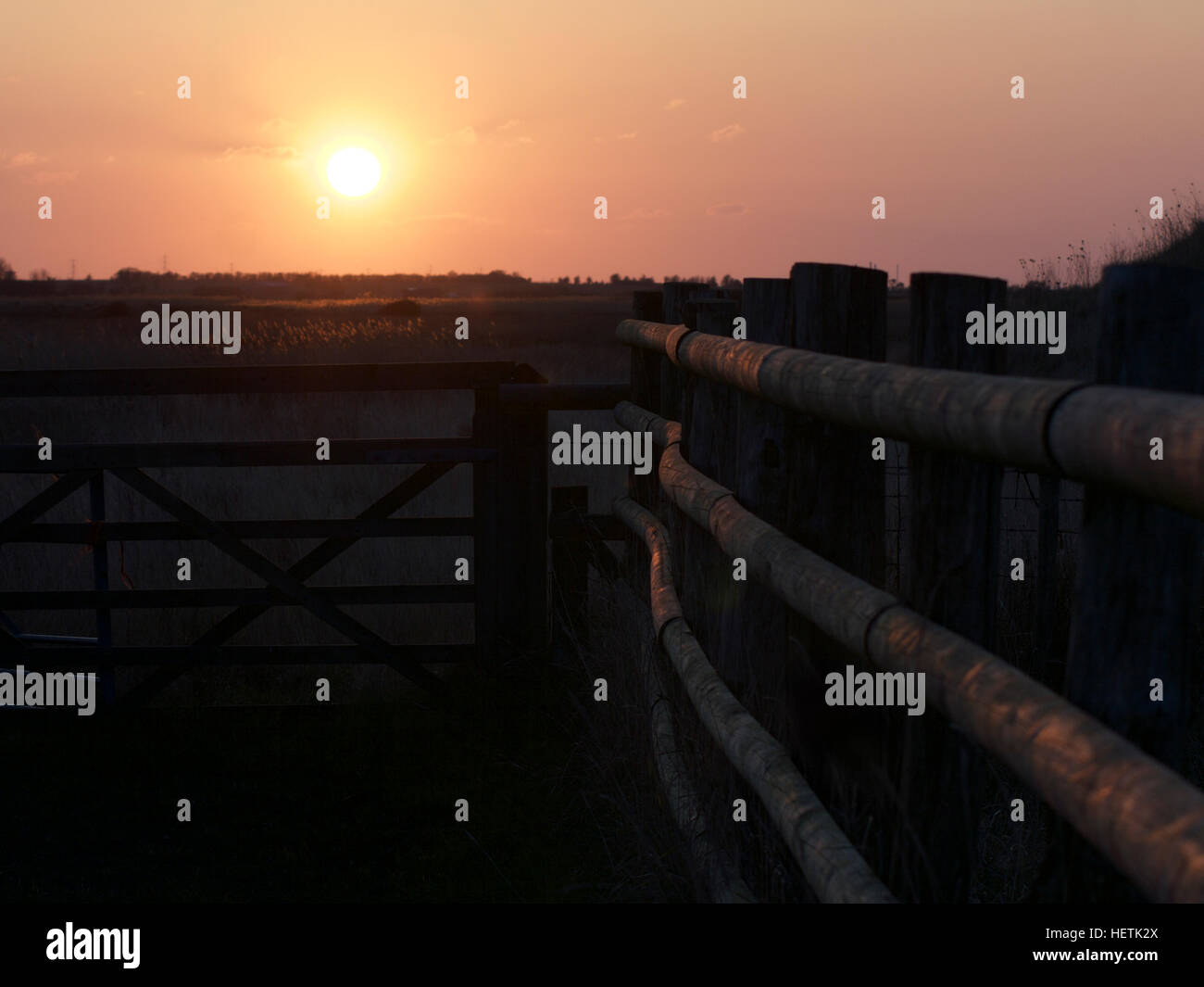 Wooden fencing and sunset, Kent Stock Photo - Alamy