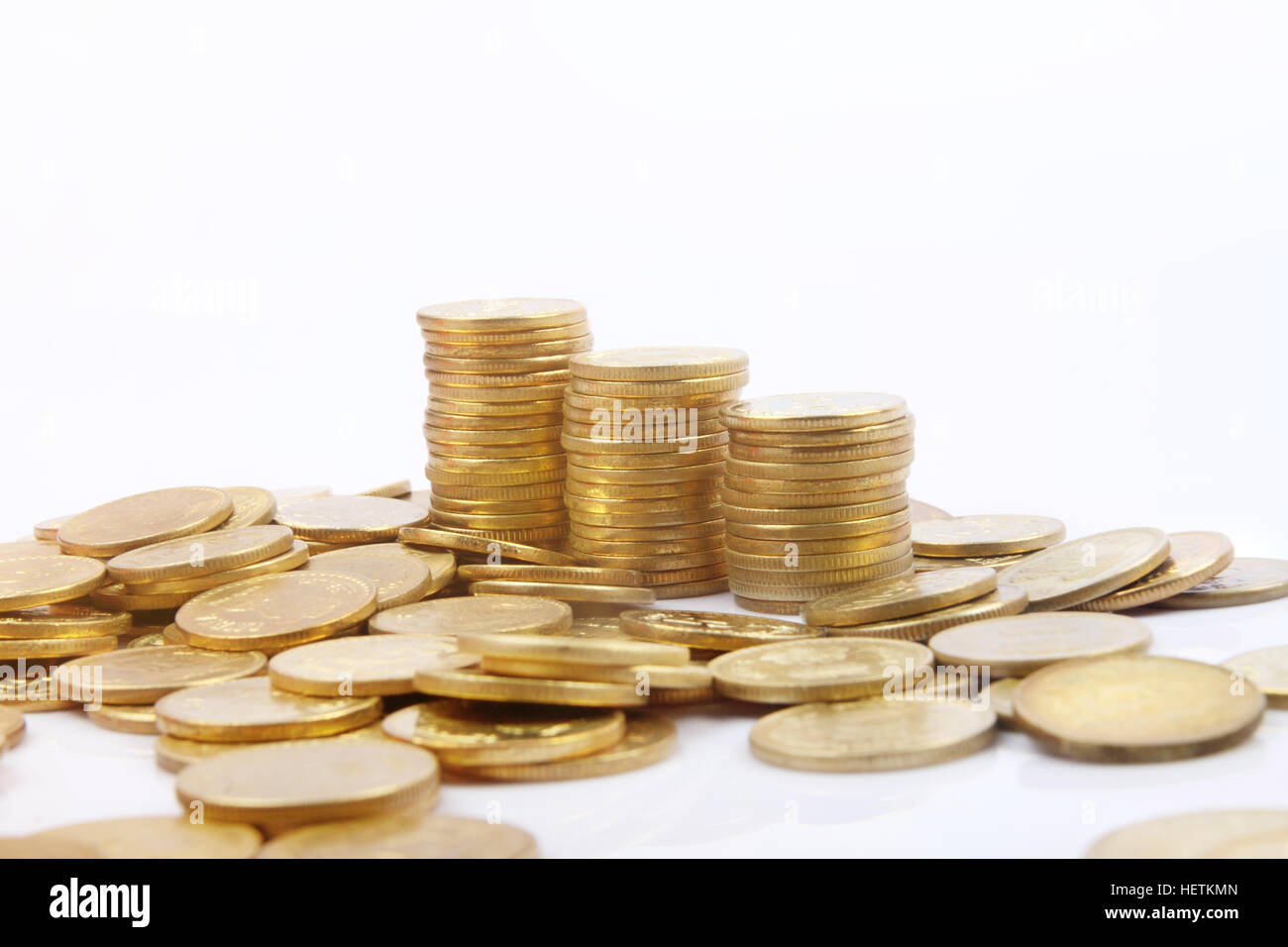 Gold Coins Isolated on White Stock Photo - Alamy