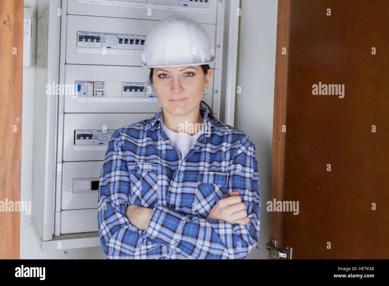 female line installer Stock Photo - Alamy