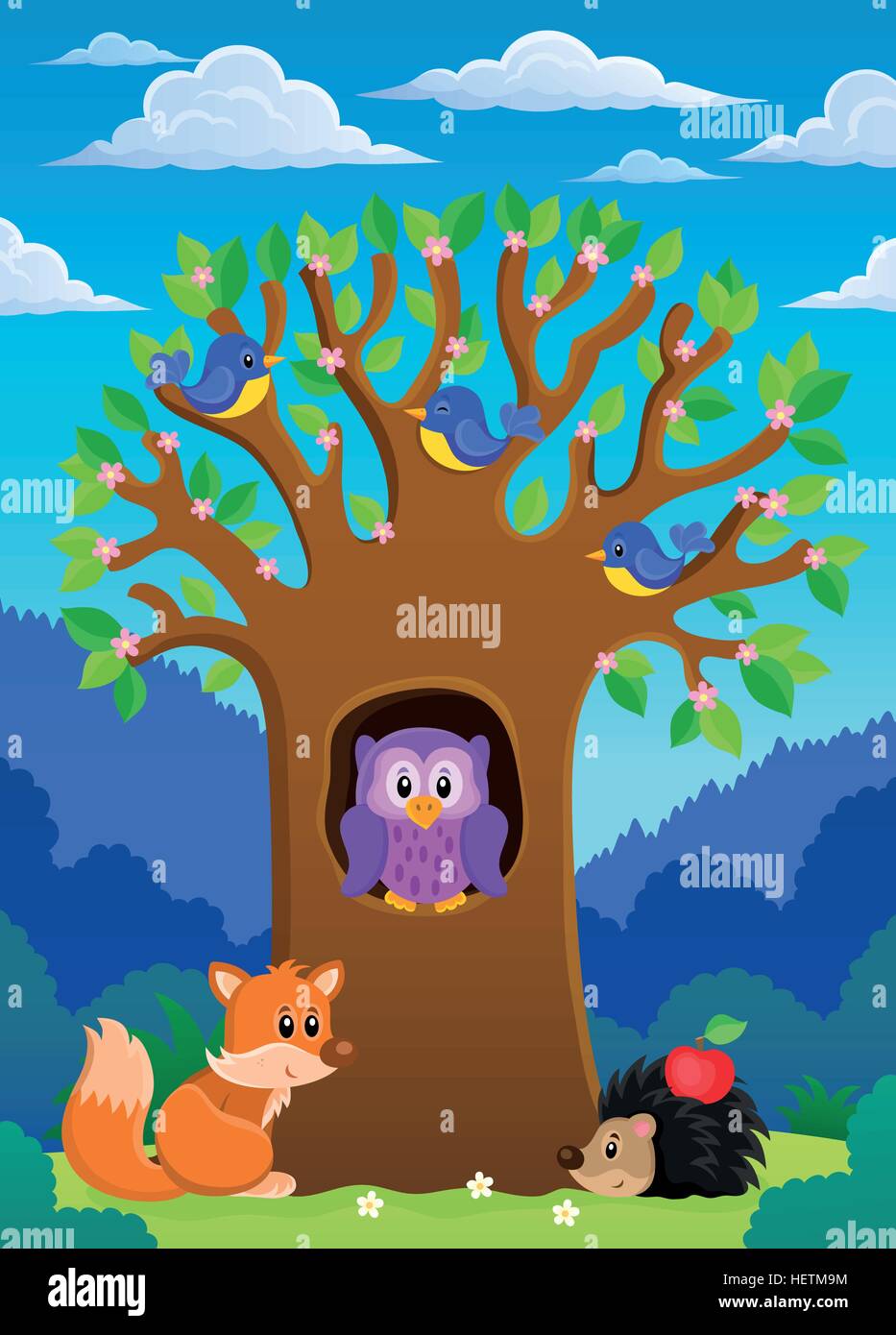 Tree with various animals theme 4 - eps10 vector illustration Stock ...