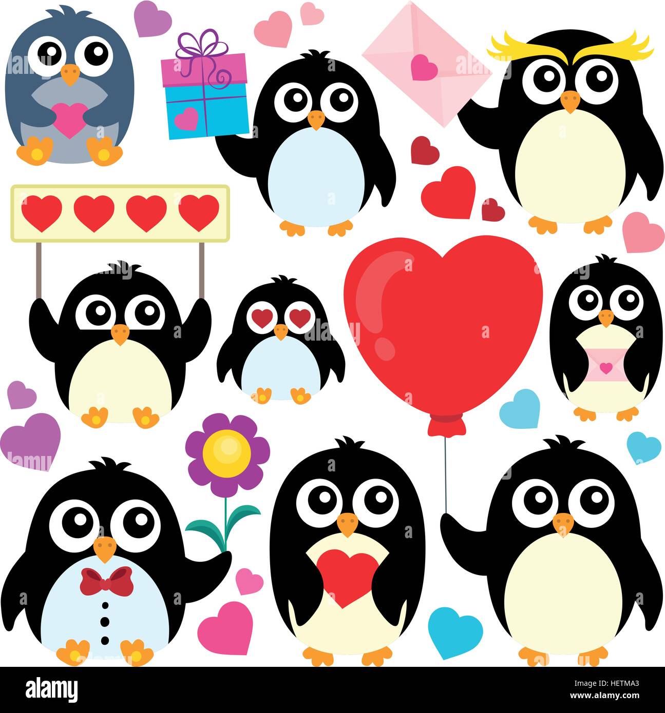 Valentine penguins theme collection 1 - eps10 vector illustration Stock ...