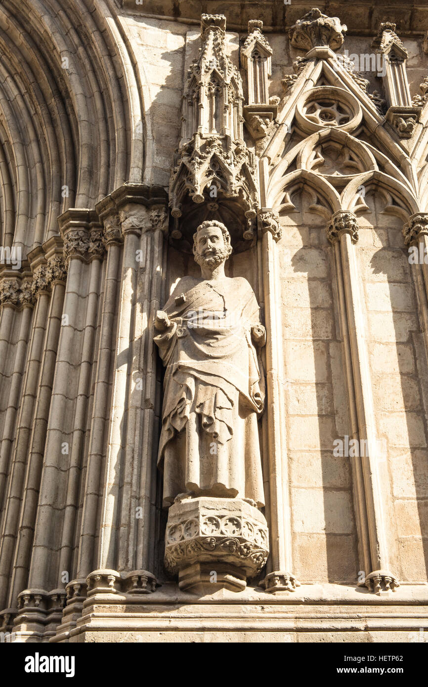 Detail of statue placed on Santa Maria del Mar (Saint Mary's) Cathedral ...