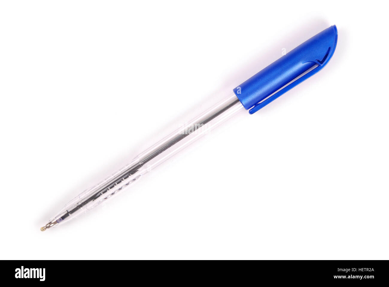 Blue plastic ballpoint pen, isolated on white Stock Photo - Alamy