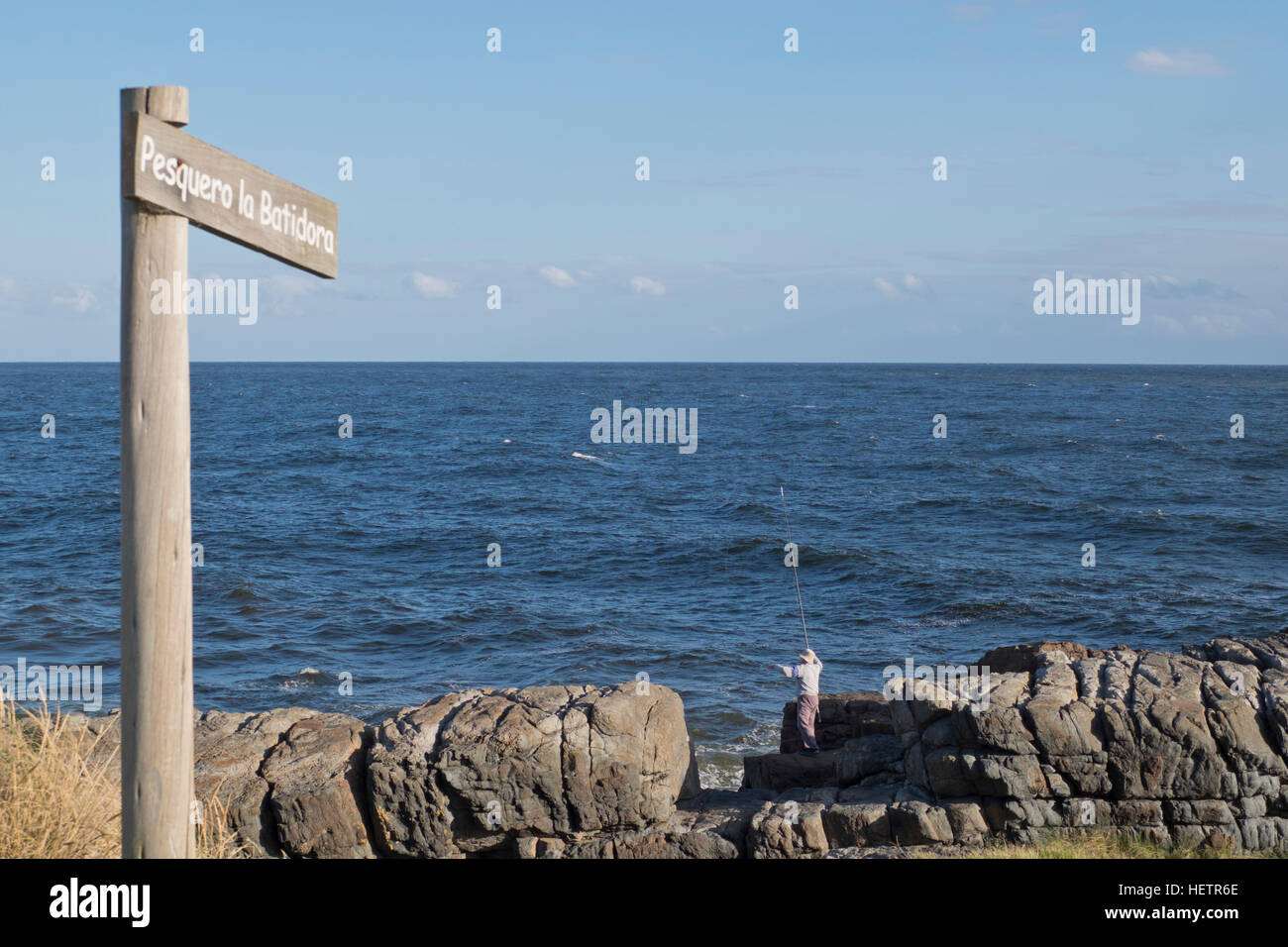 Fisherman on the beach in Punta Colorada, Uruguay, South America Stock ...