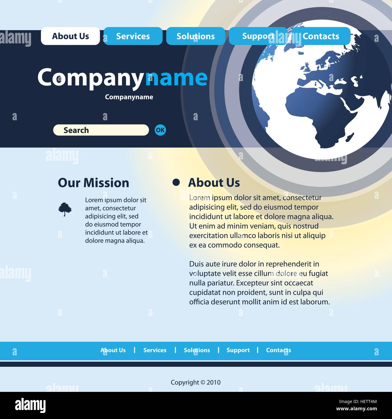 Blue Website Design Template with Earth Globe in Freely Scalable and ...