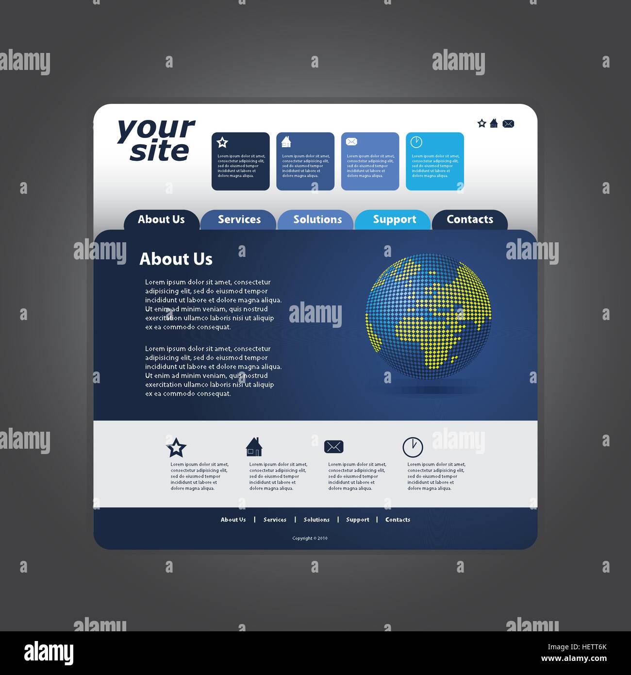 Blue and Grey Abstract Website Design Template with Earth Globe Stock ...