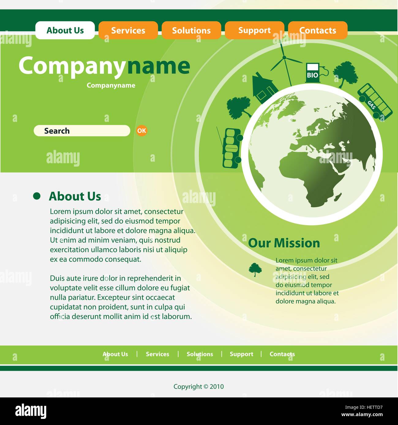 Green Website Template with Earth Globe and Ecological Transport ...