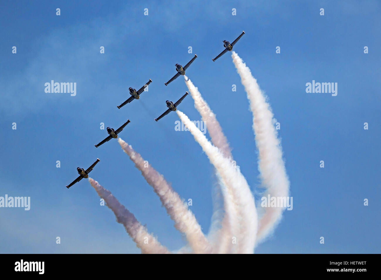 Airplane Breitling Jet team flying at 2016 Huntington Beach Air Show in ...