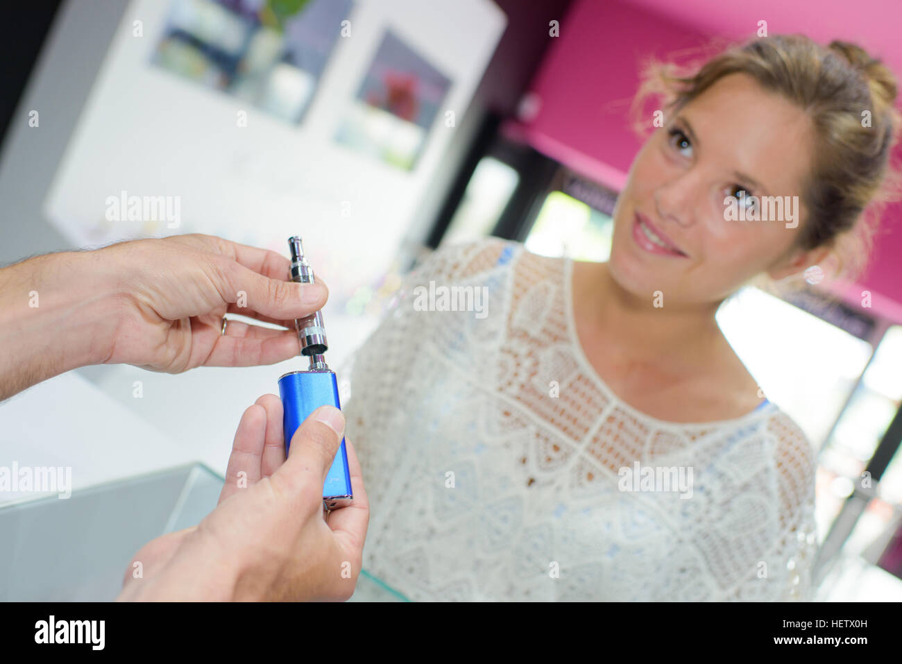 woman and electronic cigarette Stock Photo - Alamy