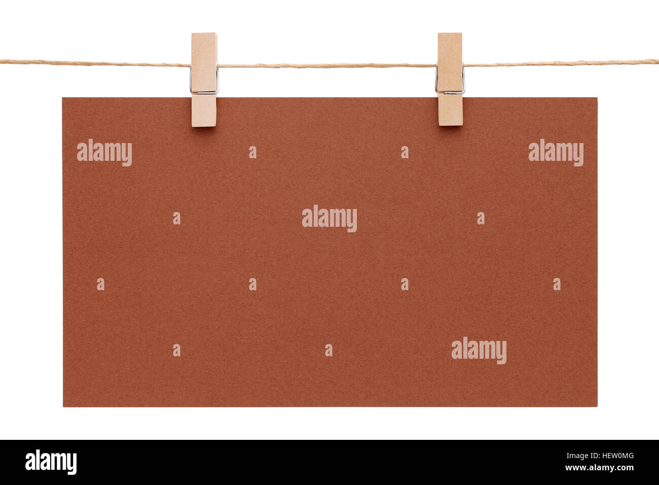 paper card hanging rope isolated on white background Stock Photo - Alamy